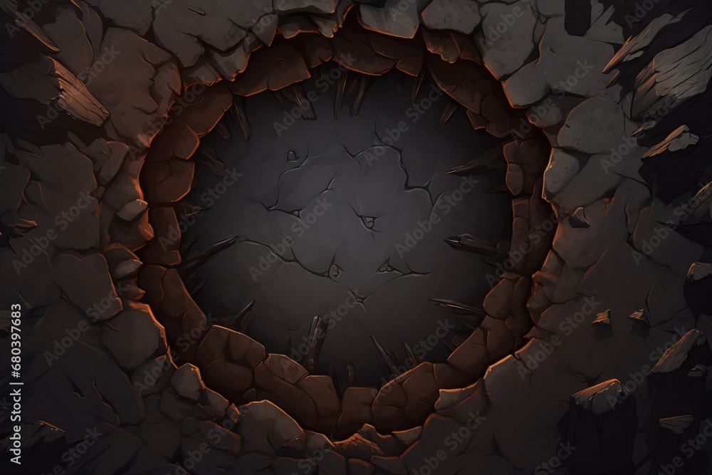 Top-down, illustrated asset of a pit of doom, game background setting, material texture Stock ...
