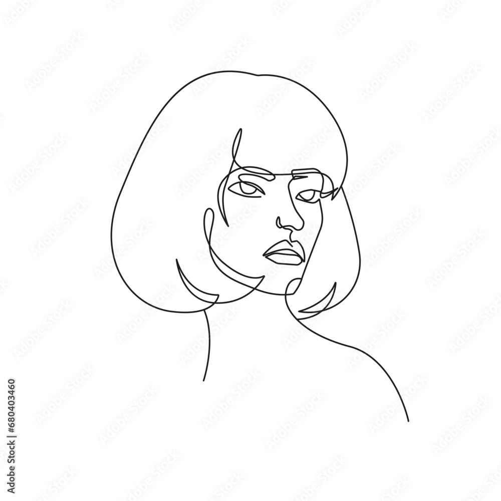 Woman Face Line Art Drawing. Abstract One Line Portrait of Woman ...
