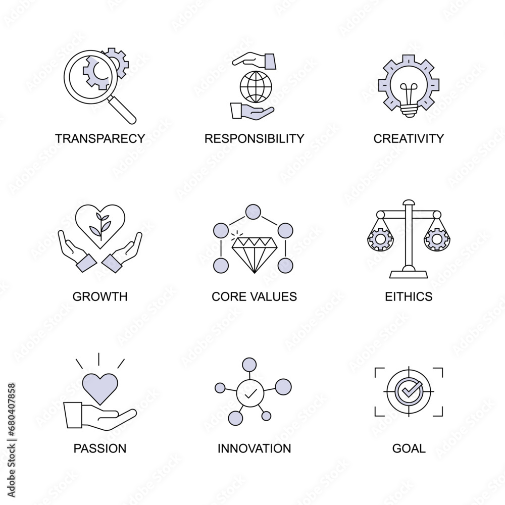 Explore a contemporary flat and thin line icon set embodying the ...