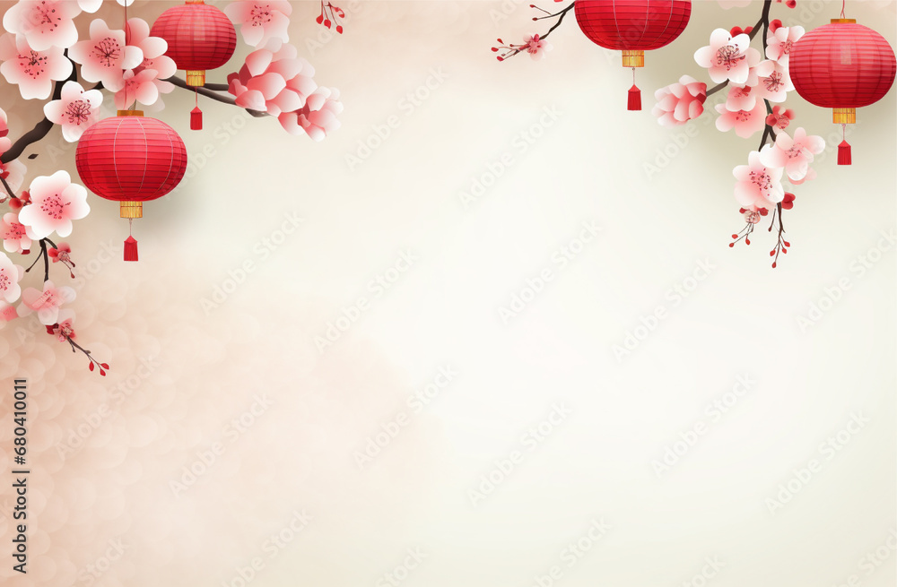 Chinese sakura tree and lantern for new year festival, happy chinese ...