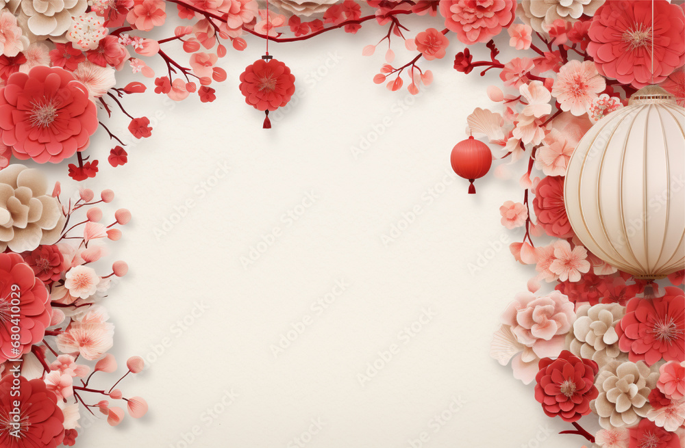 Chinese sakura tree and lantern for new year festival, happy chinese ...
