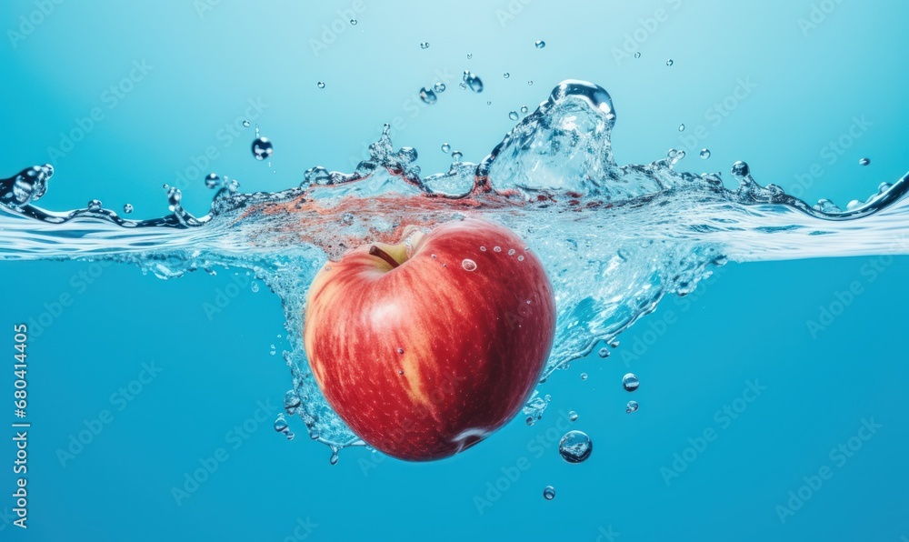 a red apple floating in the water, its vibrant color standing out ...