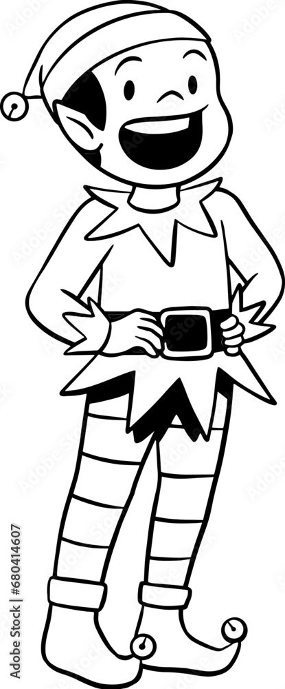 Elf boy character outline, christmas coloring page Stock Vector | Adobe ...