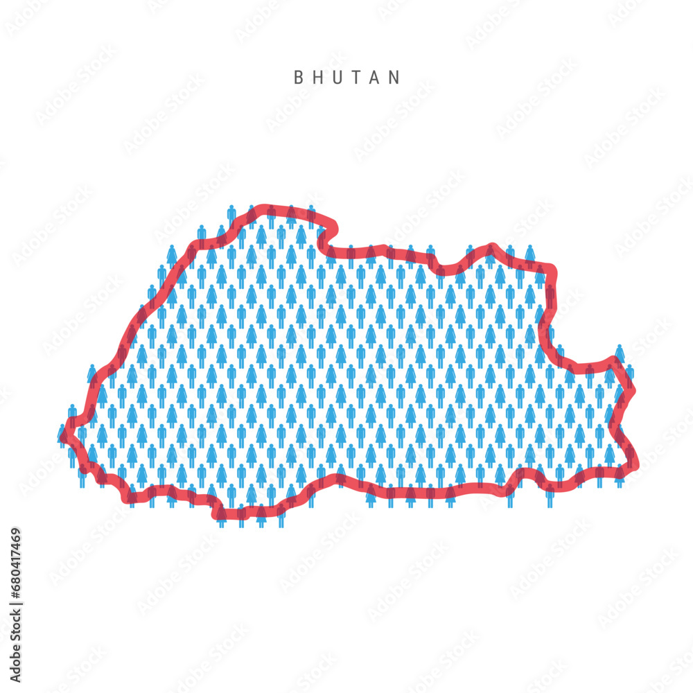 Vetor de Bhutan population map. Stick figures Bhutanese people map ...