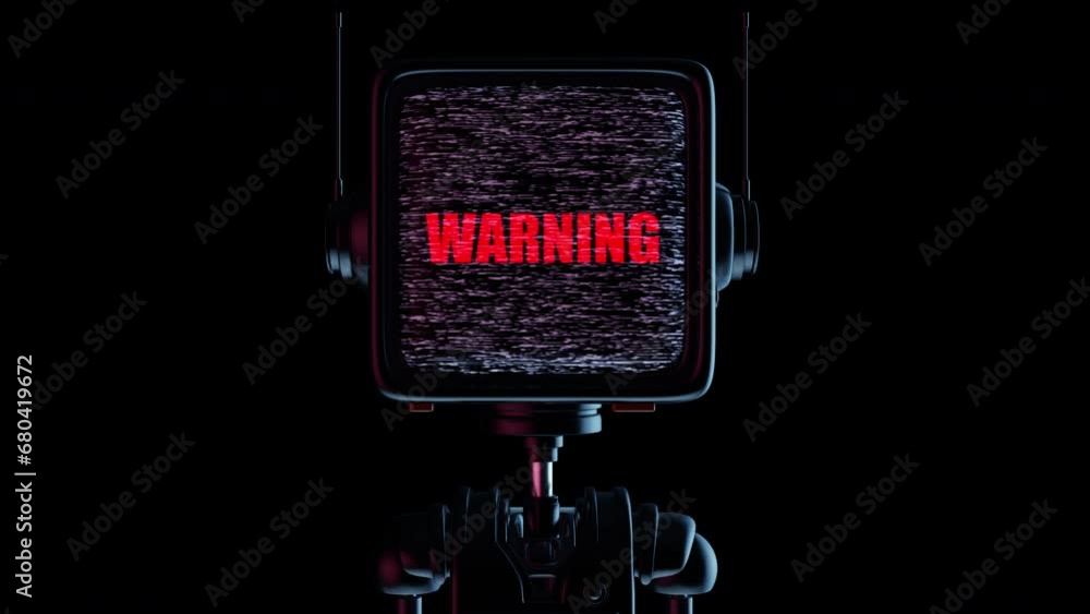 Warning inscription on monitor screen. Funny cartoon robot. Realistic ...