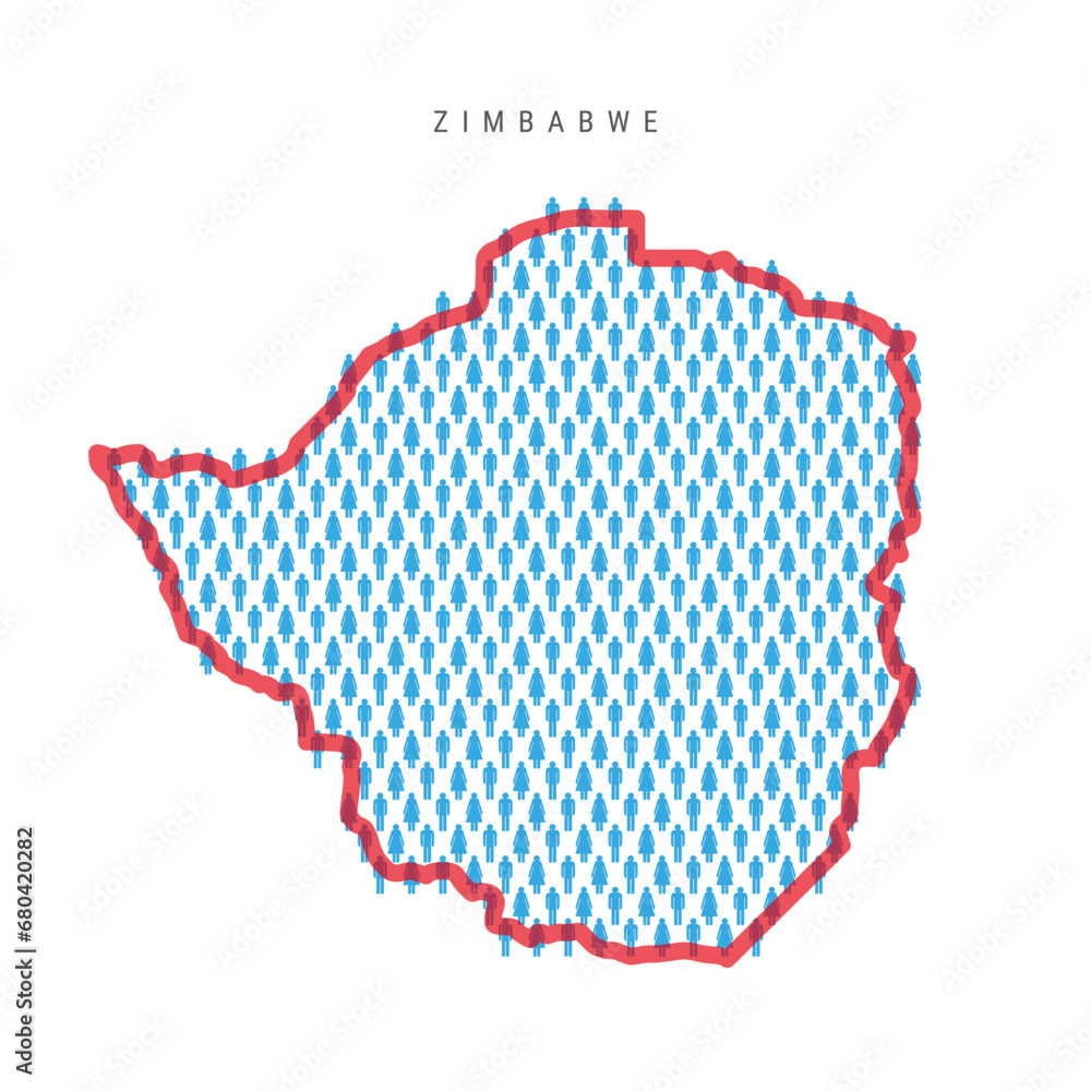 Zimbabwe population map. Stick figures Zimbabwean people map. Pattern ...
