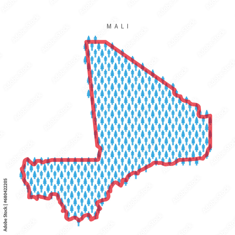 Vecteur Stock Mali population map. Stick figures Malian people map ...