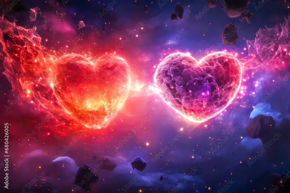 Fiery two hearts merging in a stellar burst amidst the galactic void ...