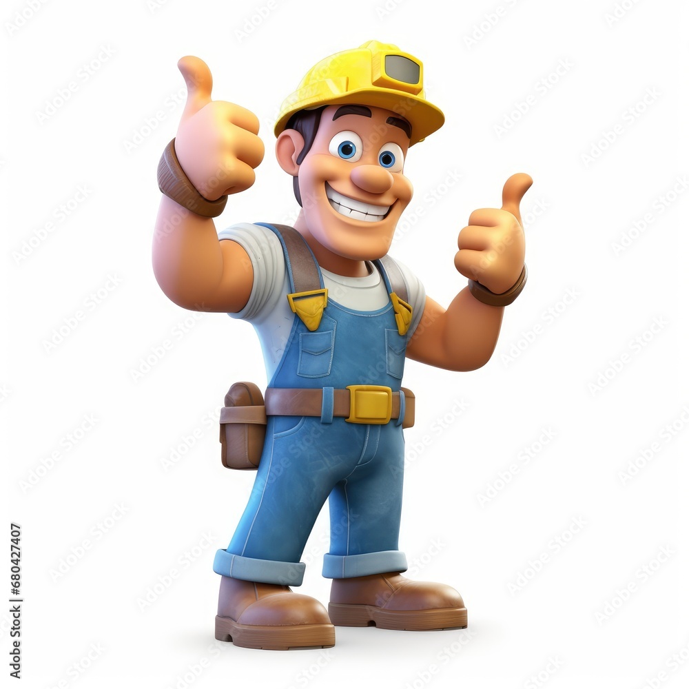 Cartoon handyman with thumbs up gesture isolated on a white background ...