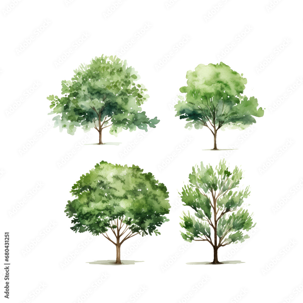 Tree watercolor clipart crop picture use Set of hand drawn trees ...