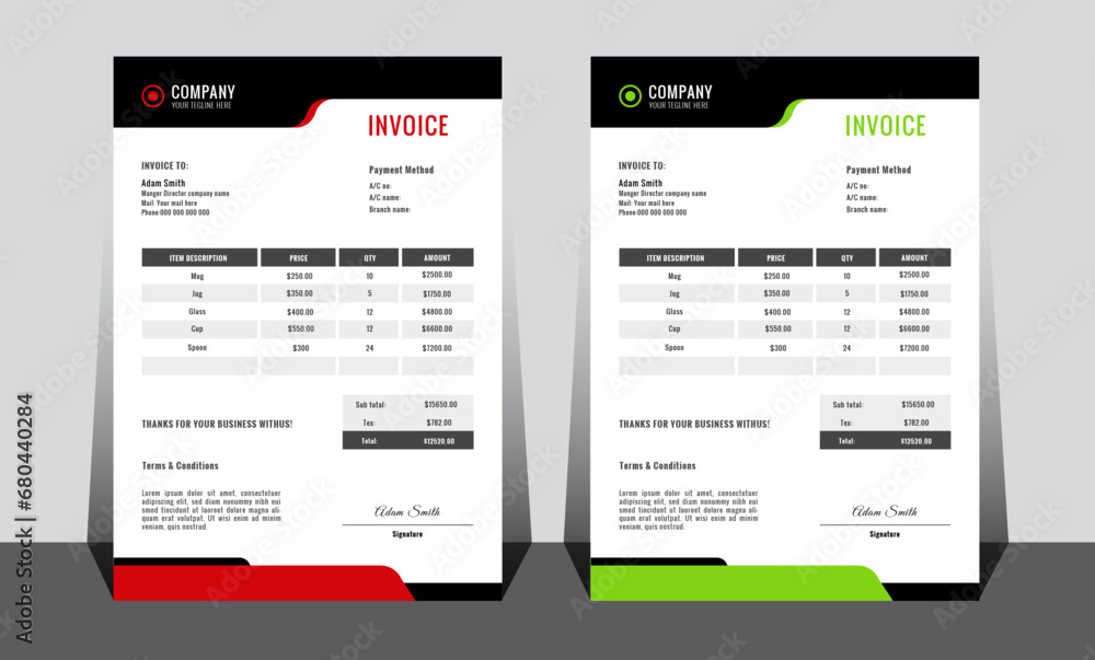 Business invoice form template. Invoicing quotes, money bills or price ...