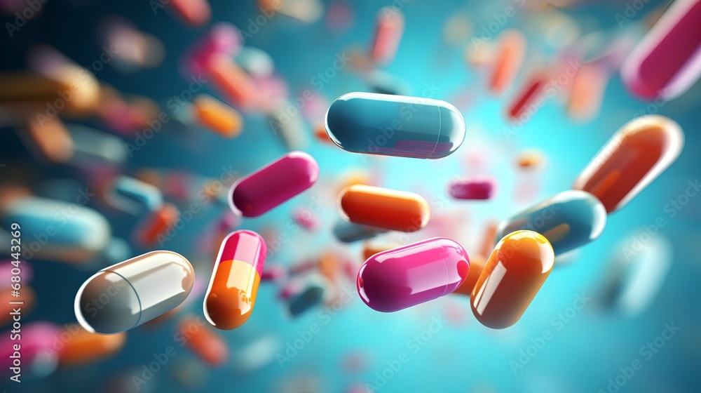 An array of multicolored pharmaceutical pills and capsules, including ...