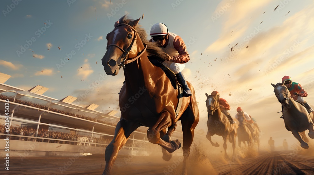 Dynamic photo capturing the thrilling action of horse racing as ...