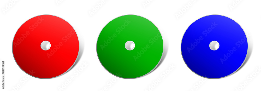 Three RGB CD or DVD blank template red, green and blue for presentation ...