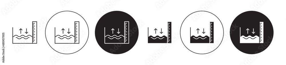 Sea level line icon set. Rising water level measurement symbol for ui ...