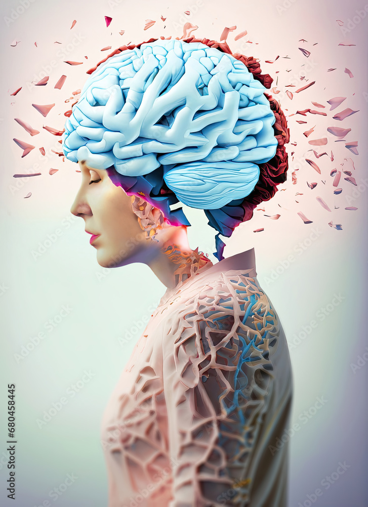 Human brain breaking into pieces as concept for memory loss and ...