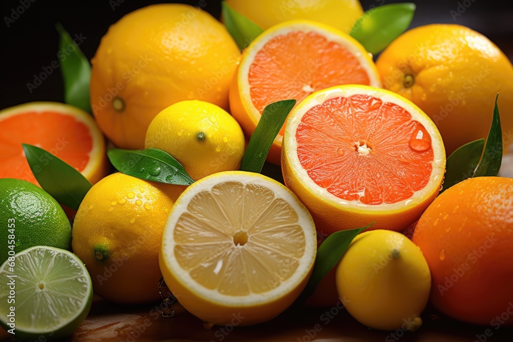 Vibrant Composition Of Colorful Citrus Fruits. Сoncept Beach Sunset ...