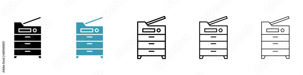 Copy Machine vector icon set. Office printer symbol. Multifunction ...