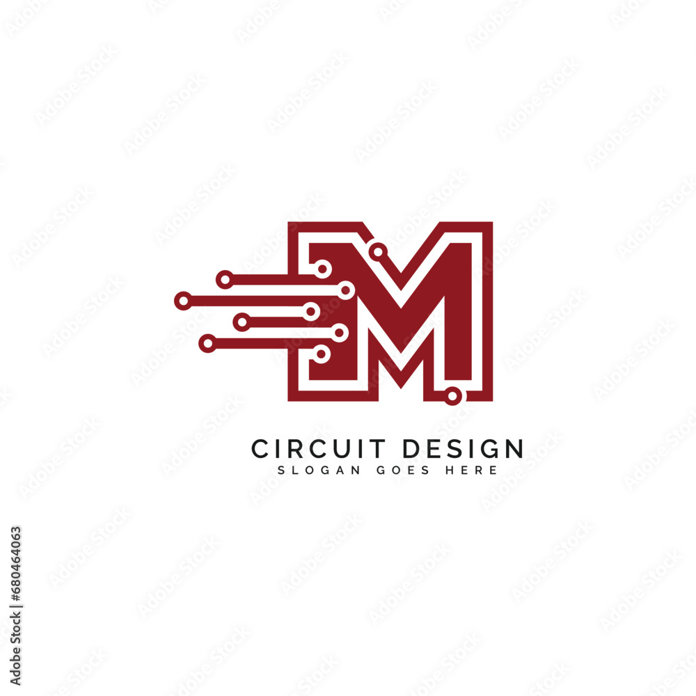 Letter M logo, Circuit shape symbol, Technology and digital abstract ...