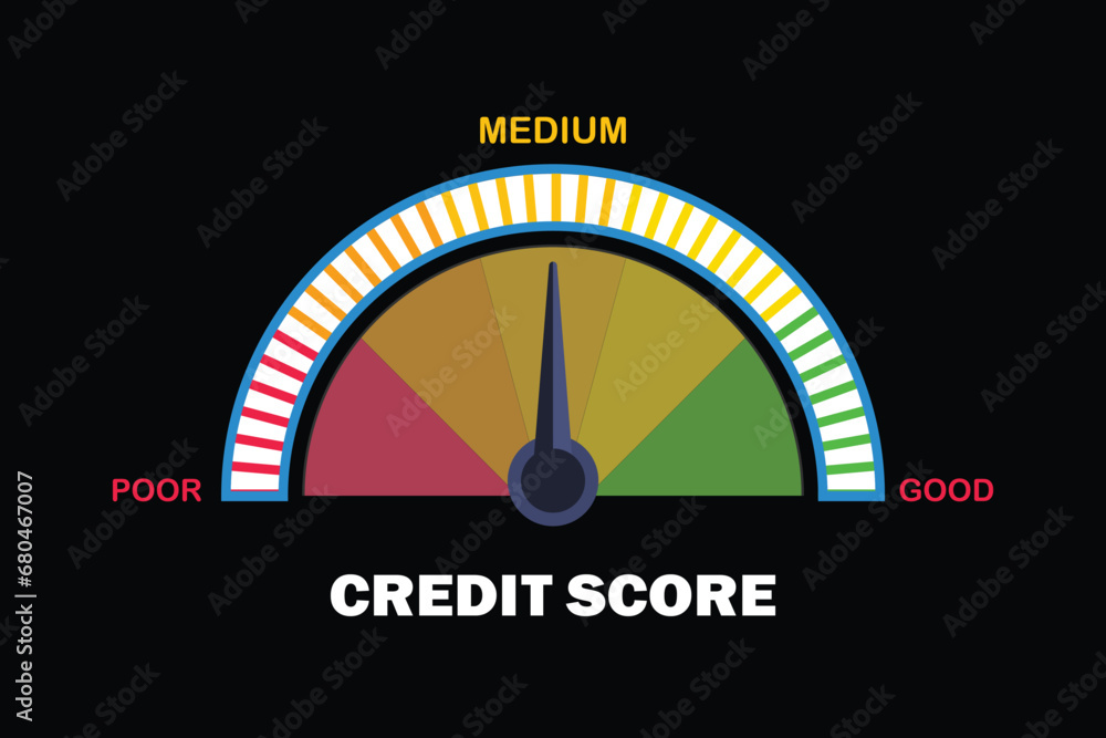 Credit score concept. Vector illustration of credit score meter with ...
