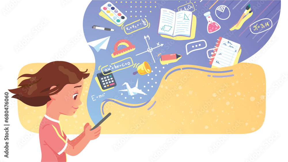 Girl kid student using mobile phone for education. Child person study ...