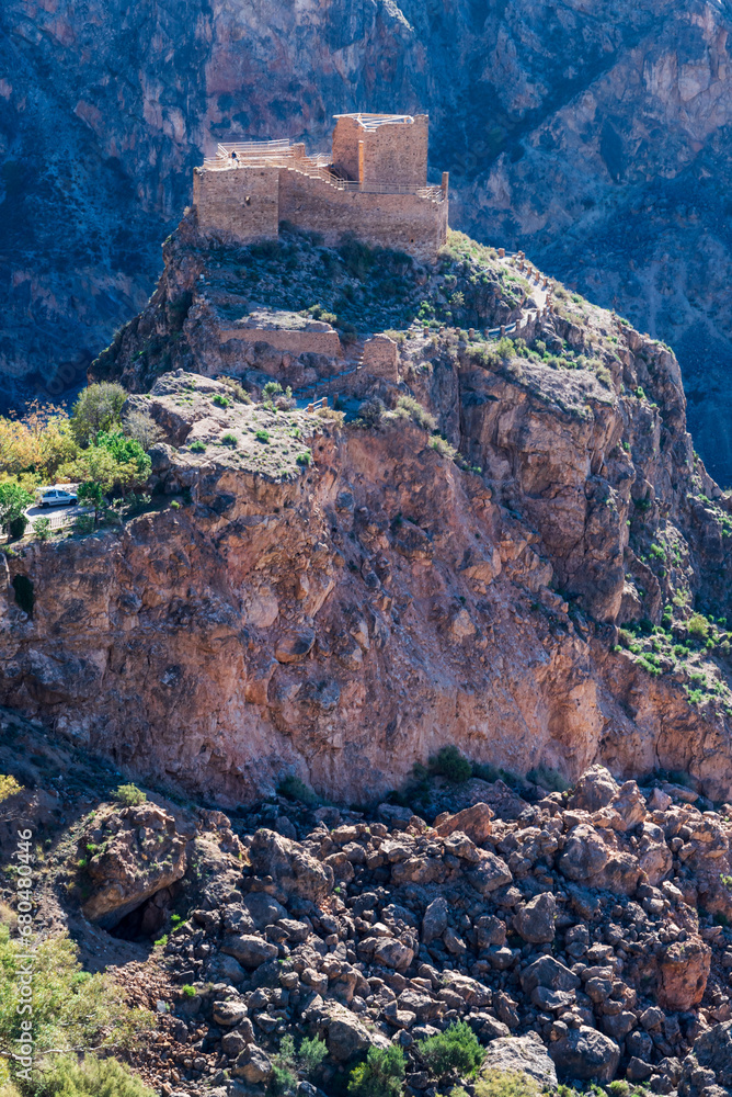 Lanjaron Castle or also known as Castle of the Moors in the town of ...