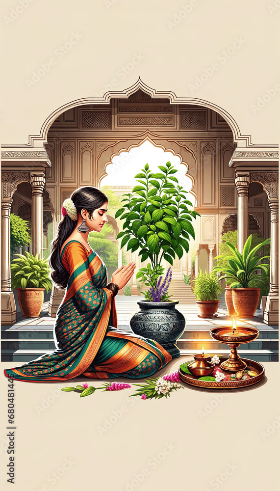 Tulsi Vivah Tulsi Puja Indian Hindu Tradition Kartik Maas Image Stock ...