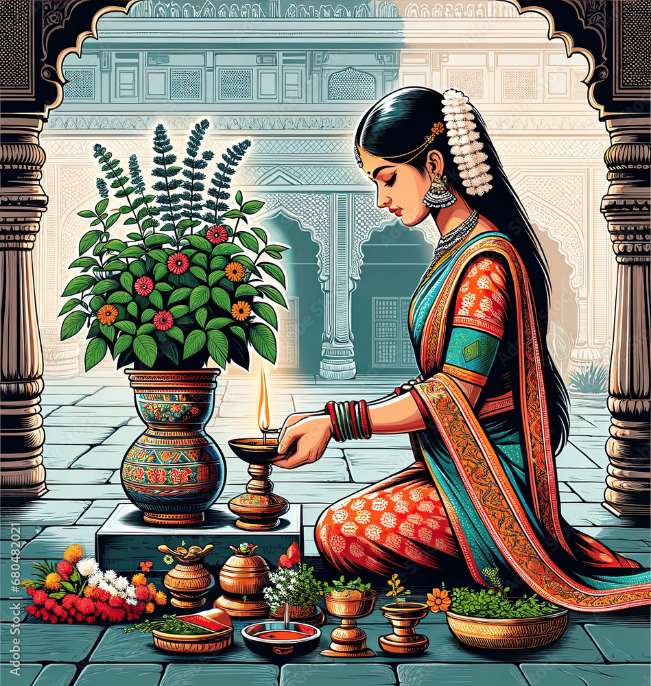 Tulsi Vivah Tulsi Puja Indian Hindu Tradition Kartik Maas Image Stock ...