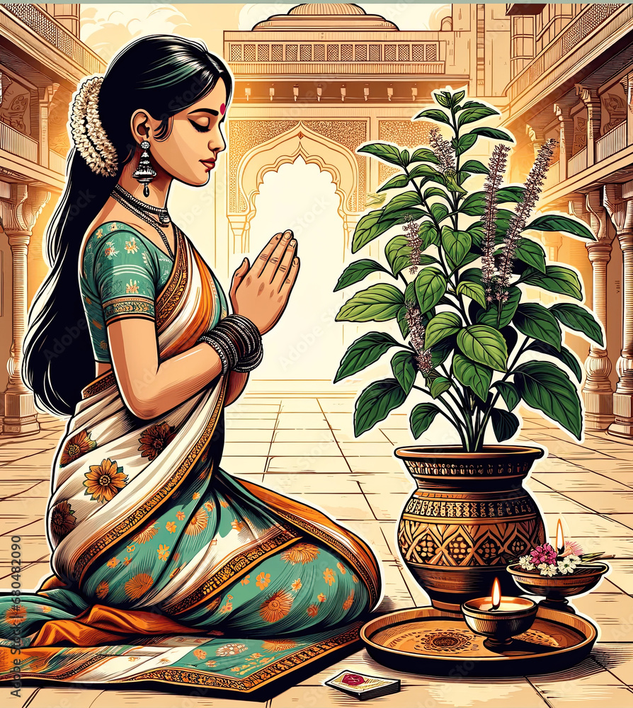 Tulsi Vivah Tulsi Puja Indian Hindu Tradition Kartik Maas Image Stock ...