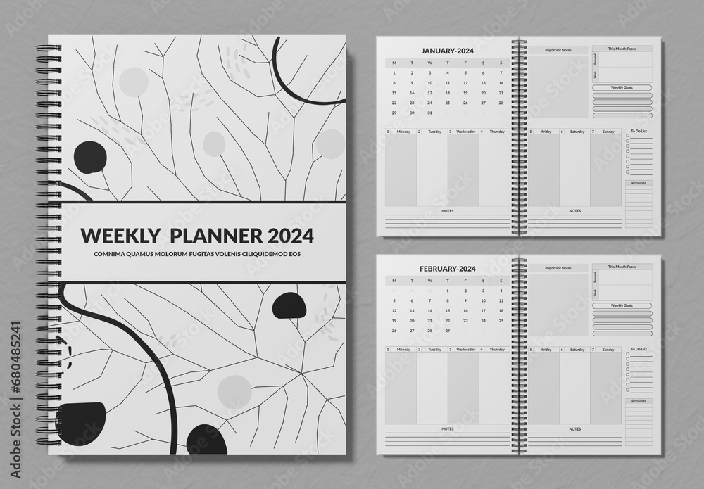 Weekly Planner Layout 2024 Stock Template | Adobe Stock