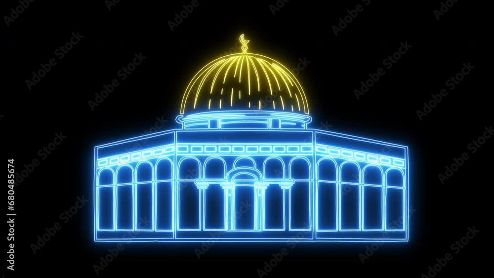 Animated glowing neon of the Al-Aqsa Mosque or Al-Quds in Palestine ...