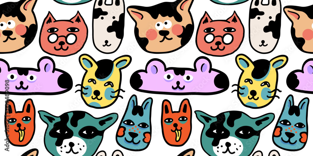 seamless pattern with cats in vector.colored wallpaper in doodle style ...