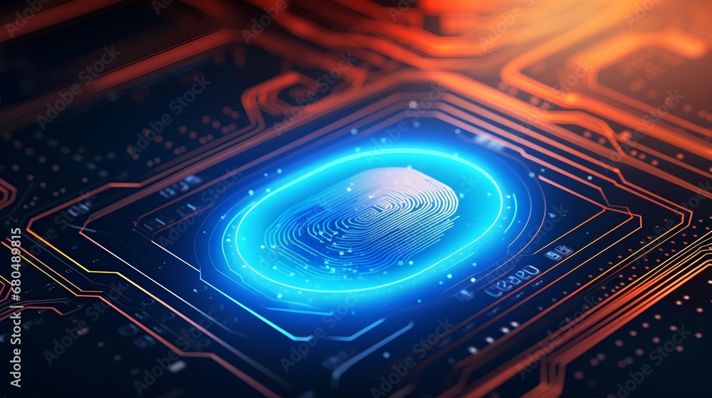 A Hightech Digital Fingerprint Scanner With Glowing Blue Interface Is Scanning A Persons