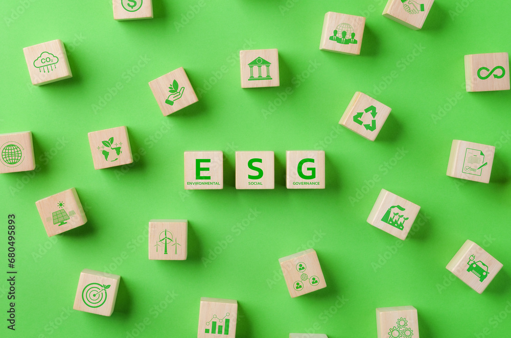 ESG Environmental Social Governance investment concept. Wooden cube ...