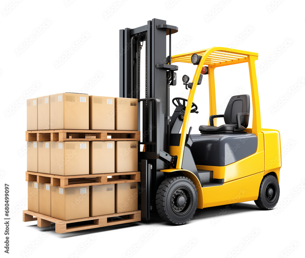 Forklift With Load Isolated on Transparent Background Stock Photo ...