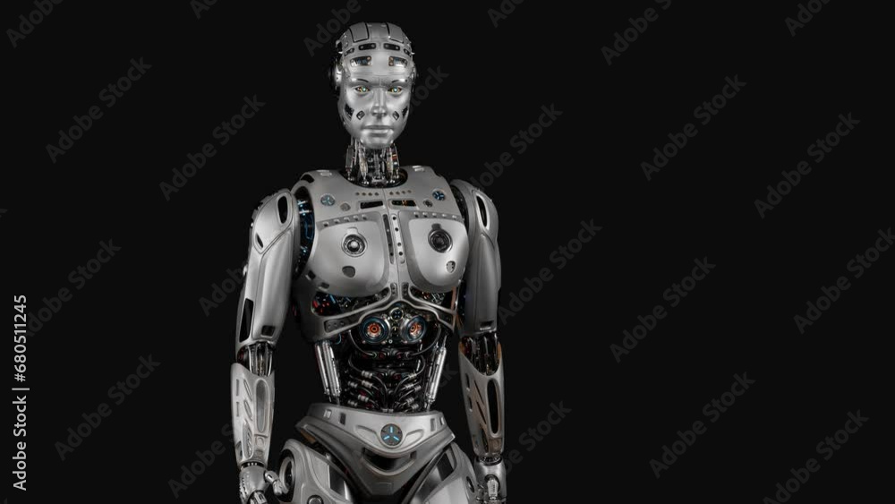 3d rendering animation of a walking futuristic robot or male humanoid ...