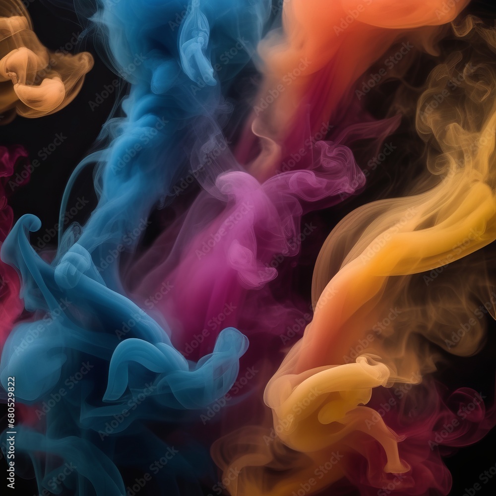 smoke of the colors of the form of a wave on the black background ...