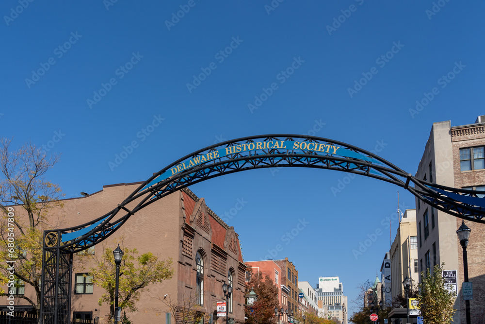 Delaware Historical Society arch spanning Market Street in Wilmington ...