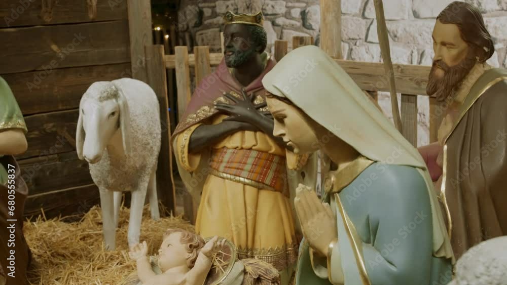 Sculptures of Christian figures in Nativity scene exhibit in Christmas ...
