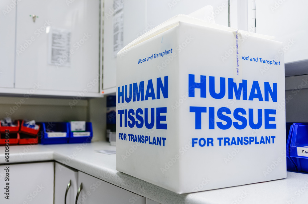 Box used for the transport of human tissue organs in a hospital ward ...