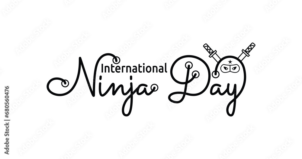 International Ninja Day lettering text. Handwriting calligraphy with ...