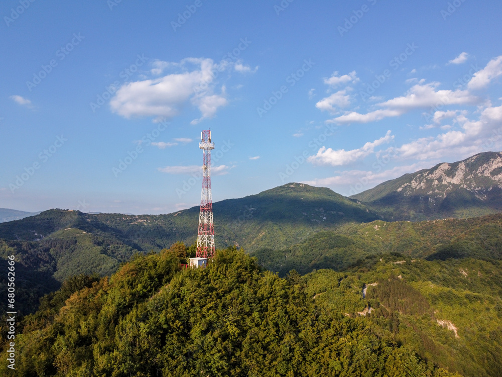 GSM and radio telecommunication tower on the top of the hill. Cell ...