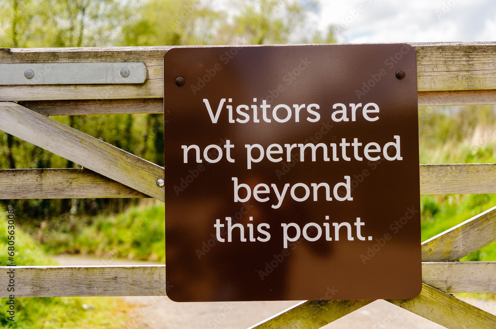 Sign advising that visitors are not permitted beyond this point Stock ...