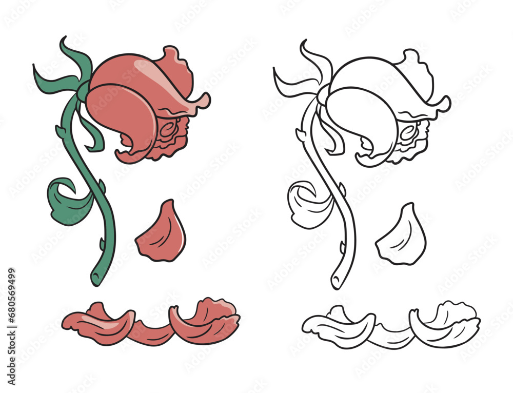 A dead rose. Dying, Fall, wilted. Vector illustration. Simple design ...