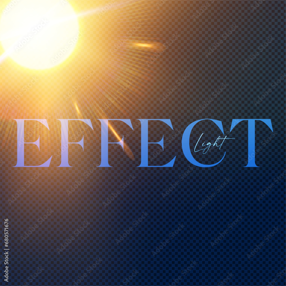 Realistic sun shining natural light effect with warm beams and rays ...
