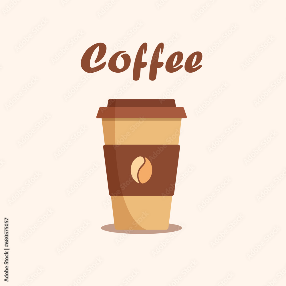 Disposable coffee cup vector illustration with coffee beans logo ...