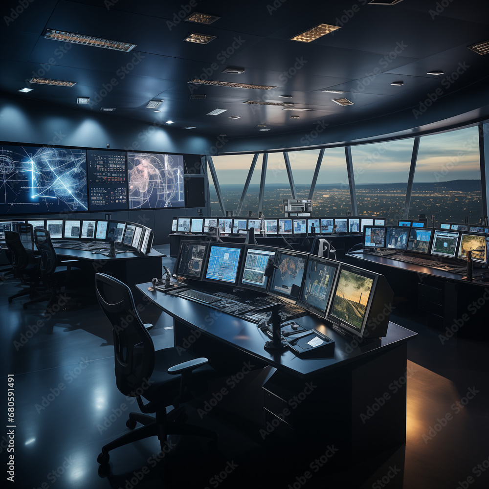 An inside view of a control room in a renewable energy plant ...