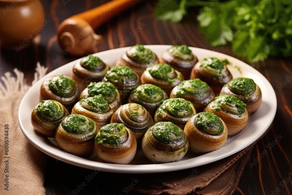 Delectable Escargots de Bourgogne with Herb Butter and Bread. A Gourmet ...