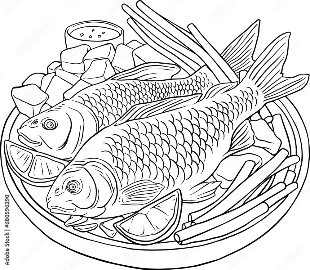 Fish food vector sign, linear style pictogram vector illustration ...
