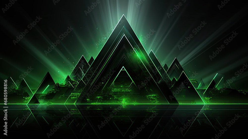 Abstract Green Background With Glowing Lines Abstract Green Light Black Line Arrow Polygon